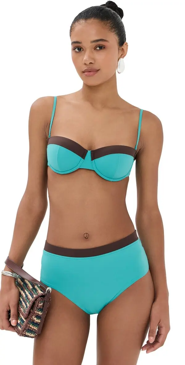 Staud Jo Balconette Bikini Top - Teal/dark Chocolate