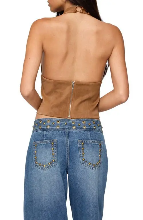 EDIKTED Studded Faux Suede Halter Top