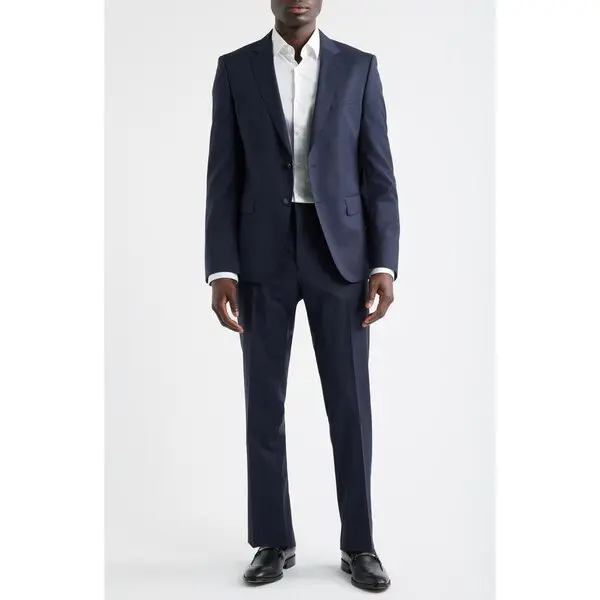 BOSS Huge Slim Fit Solid Wool Suit - Dark Blue