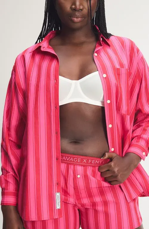 SAVAGE X FENTY Kickback Casuals Pajama Button-up Shirt - Fuchsia Pink/red Let