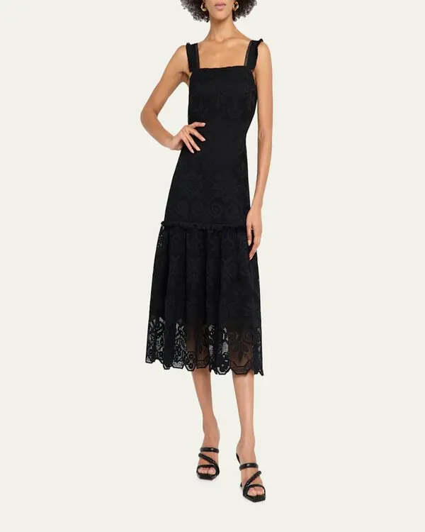 Kobi Halperin Mona Square-neck Lace Midi Dress