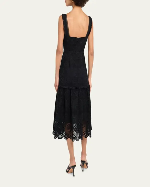Kobi Halperin Mona Square-neck Lace Midi Dress