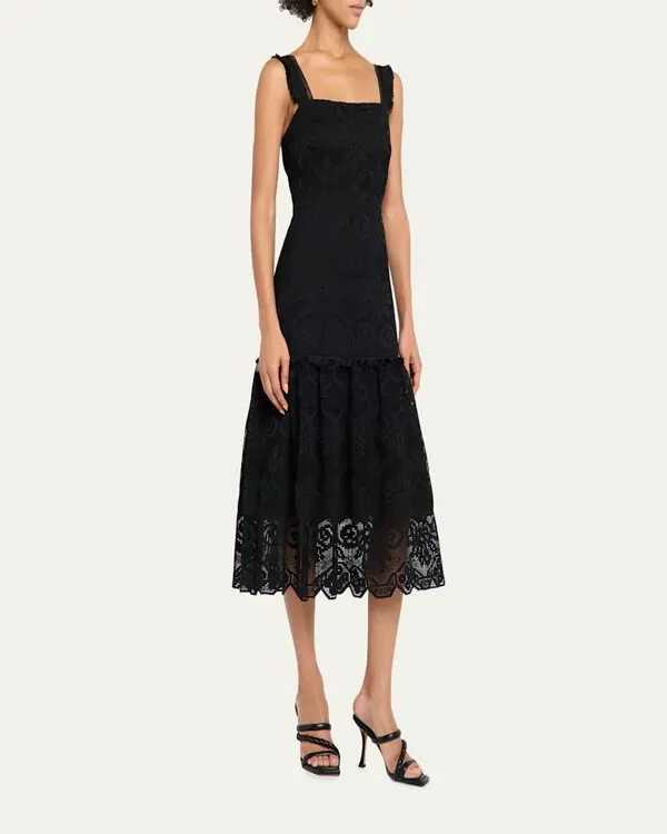 Kobi Halperin Mona Square-neck Lace Midi Dress