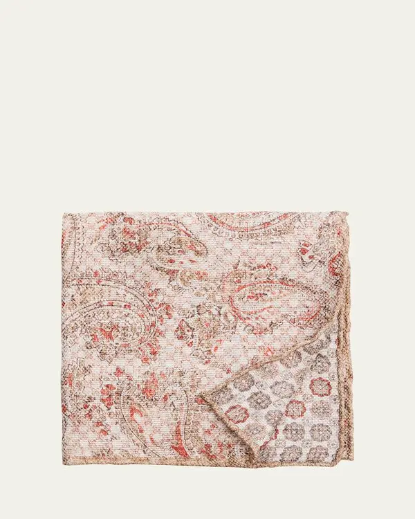 ROSI COLLECTION Linen And Silk Paisley Pocket Square - 4-yellow Multi