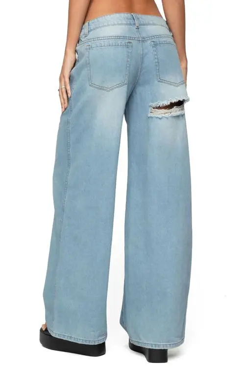 EDIKTED Ripped Low Rise Wide Leg Jeans