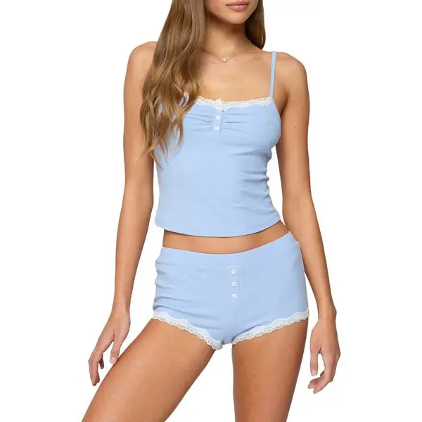 EDIKTED Olena Lace Trim Henley Camisole