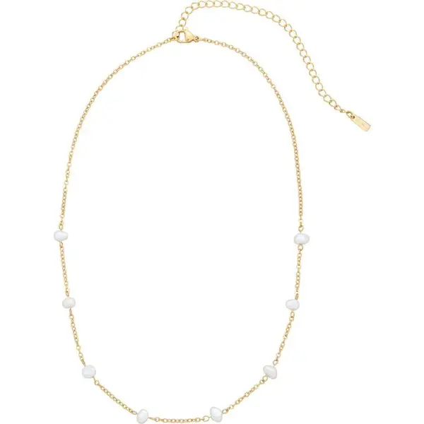ST. MORAN Freshwater Pearl Station Chain Necklace - Goldhite