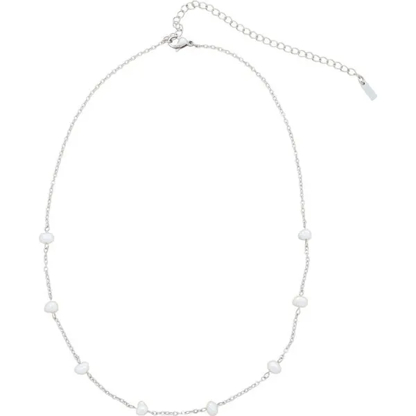ST. MORAN Freshwater Pearl Station Chain Necklace - Silverhite