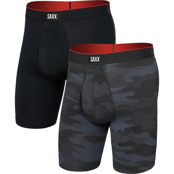 SAXX Assorted 2-pack Multi-sport Mesh Long Boxer Briefs - Remote Camo/black