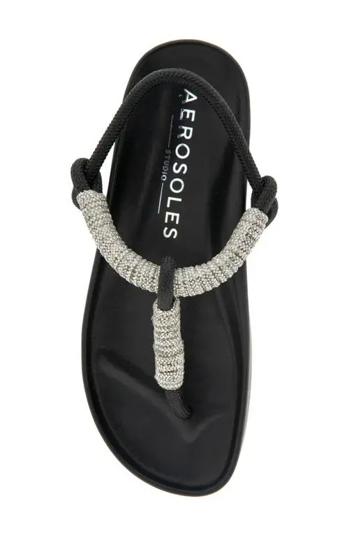 Aerosoles Crystal-embellished Flatform T-strap Sandals - Crystal/ Black Rope