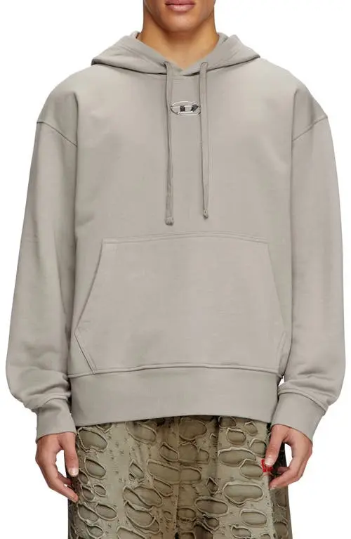 DIESEL® Oversized Metallic Logo Hoodie - Dove/ Grey