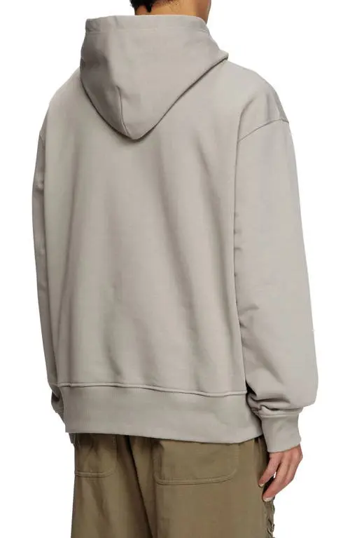 DIESEL® Oversized Metallic Logo Hoodie - Dove/ Grey