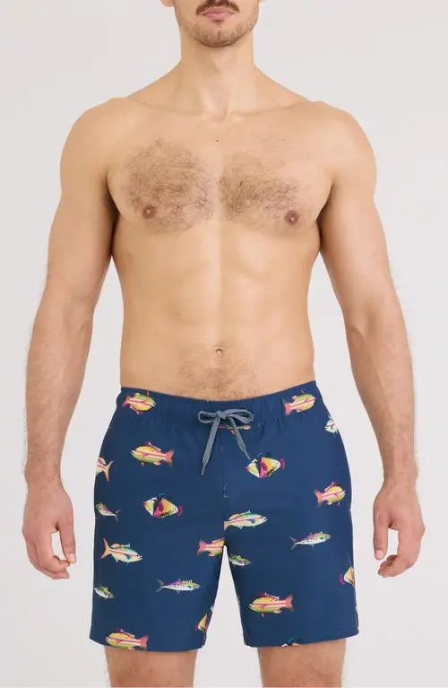 SAXX Oh Buoy 2n1 7-inch Volley Swim Trunks - Gulf Fish-dark Denim