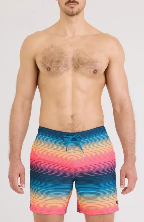 SAXX Oh Buoy 2n1 7-inch Volley Swim Trunks - Hazy Stripe-sunset