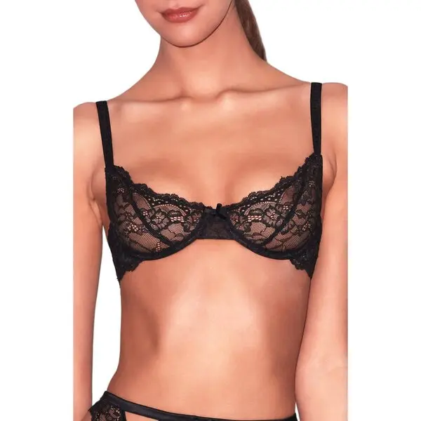 Fleur Du Mal Bianca Lace Underwire Balconette Bra - Black