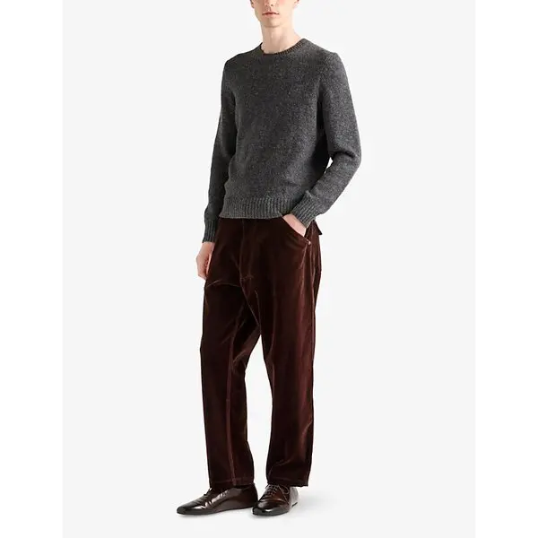 Prada Logo-Embellished Velvet Trousers - Brown | Editorialist