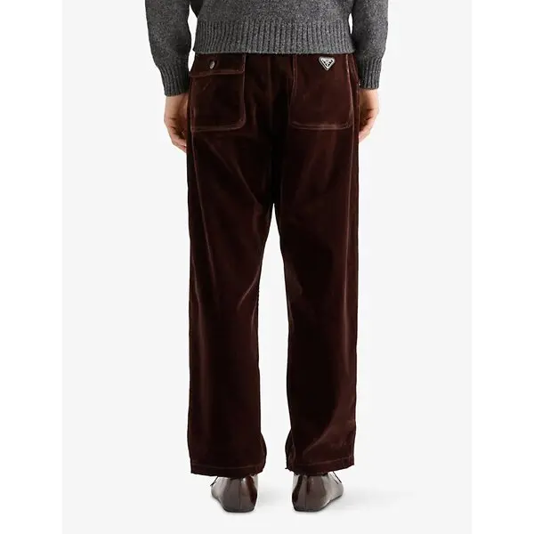 Prada Logo-Embellished Velvet Trousers - Brown | Editorialist