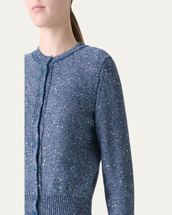 Akris Sequin Knit Button-front Cardigan - Granite Blue