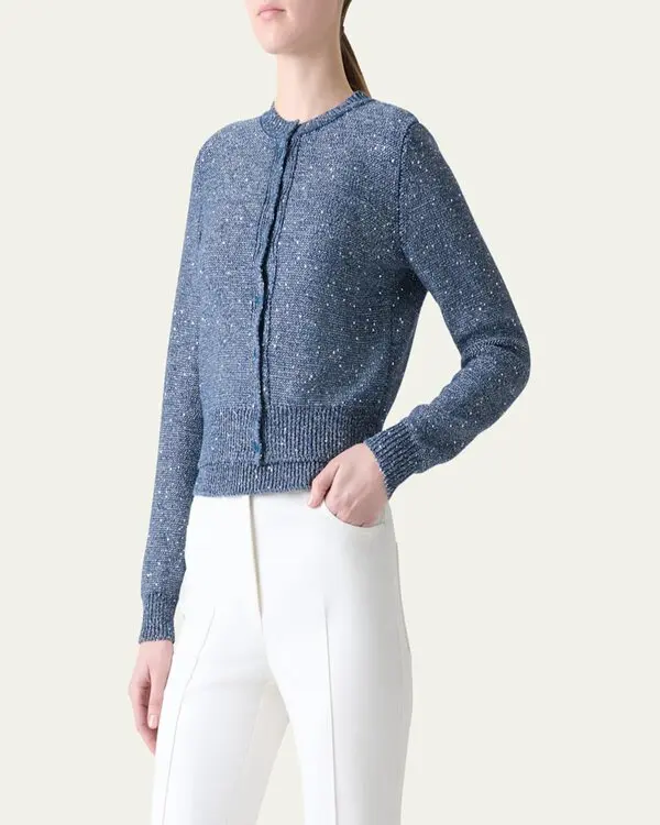 Akris Sequin Knit Button-front Cardigan - Granite Blue