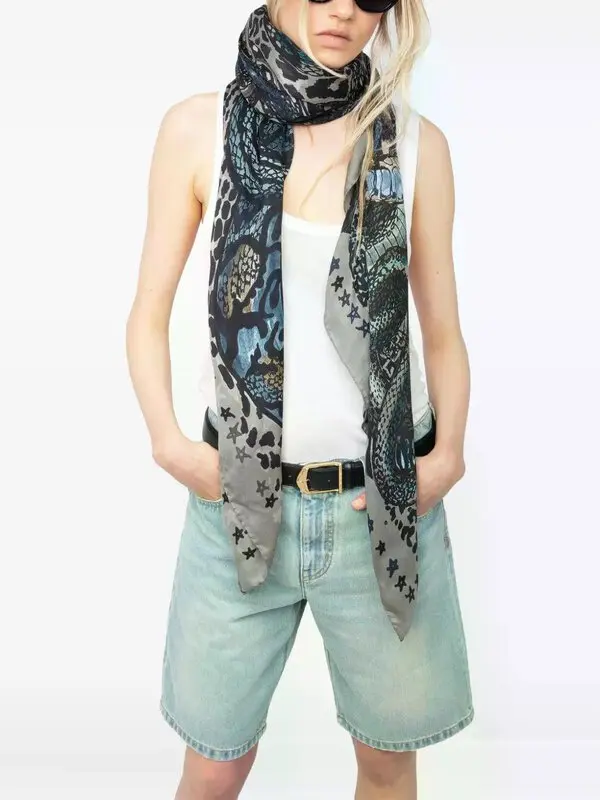 Zadig&Voltaire Billie Snales-print Scarf - Grey