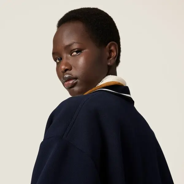 Miu Miu Bonded Piqué And Technical Jersey Blouson Jacket - Navy