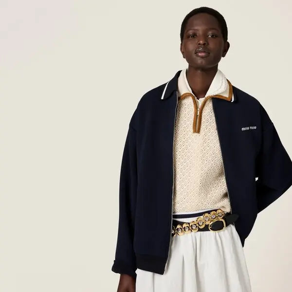 Miu Miu Bonded Piqué And Technical Jersey Blouson Jacket - Navy