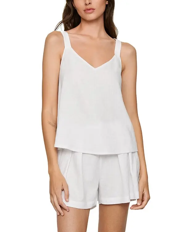 Eberjey Linen Blend V Neck Camisole Pajama Top - White