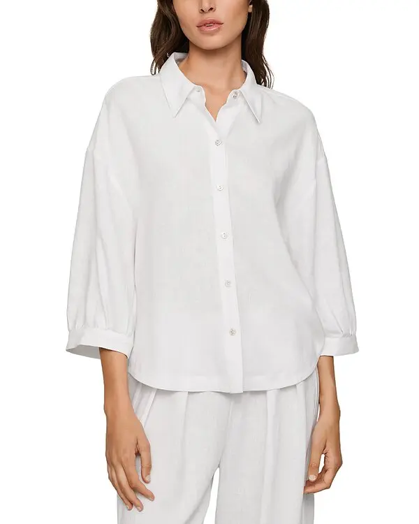 Eberjey Linen Blend Relaxed Fit Pajama Top - White