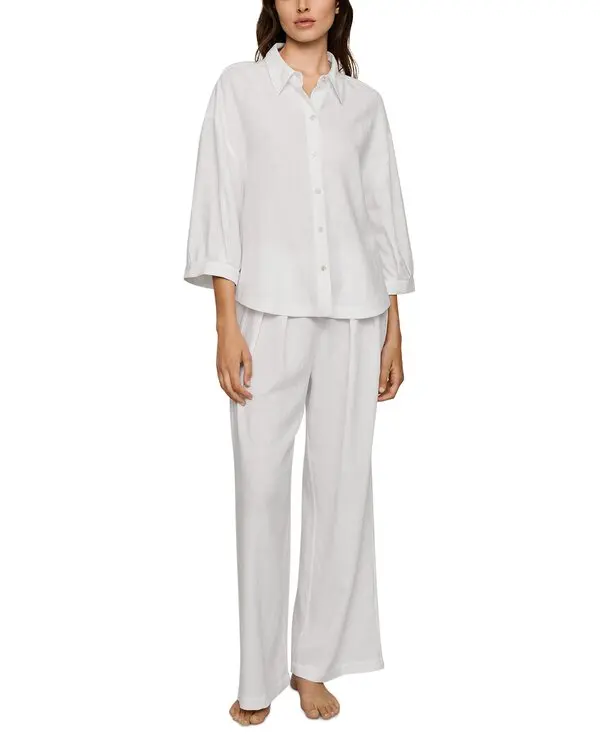 Eberjey Linen Blend Relaxed Fit Pajama Top - White