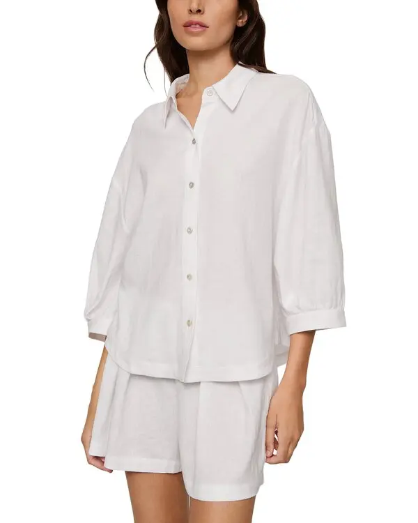 Eberjey Linen Blend Relaxed Fit Pajama Top - White