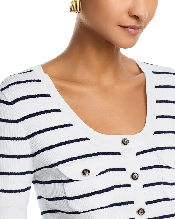 Aqua Striped Short Sleeve Cardigan