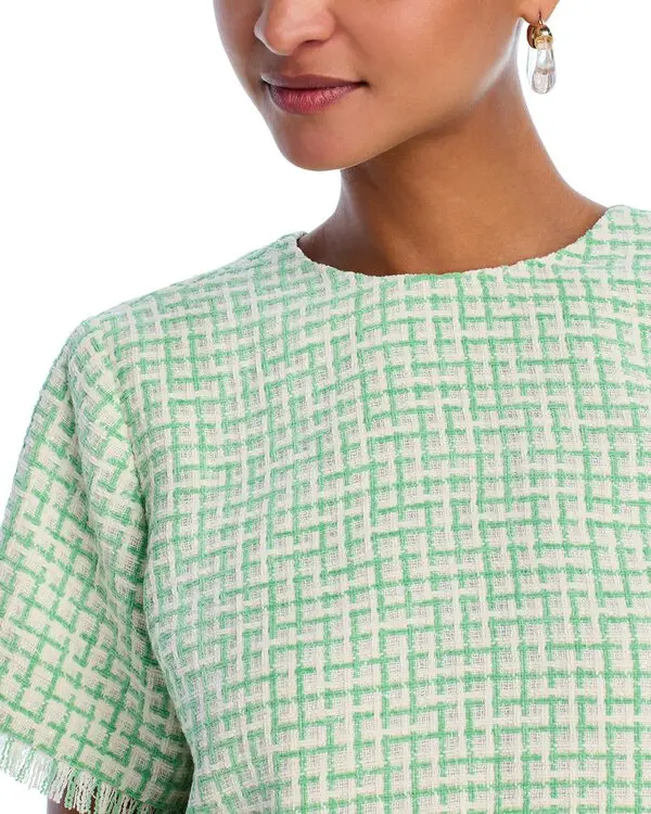 Aqua Box Pattern Tweed Top