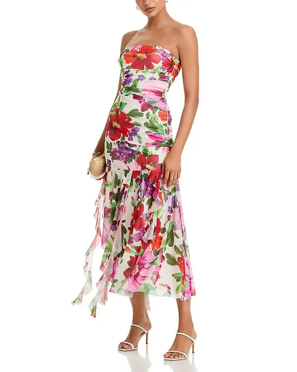 Aqua Floral Mesh Midi Dress