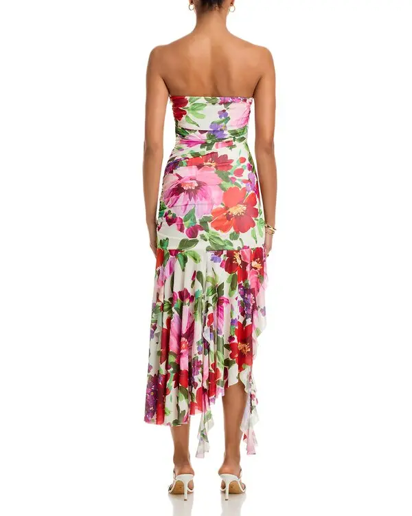 Aqua Floral Mesh Midi Dress