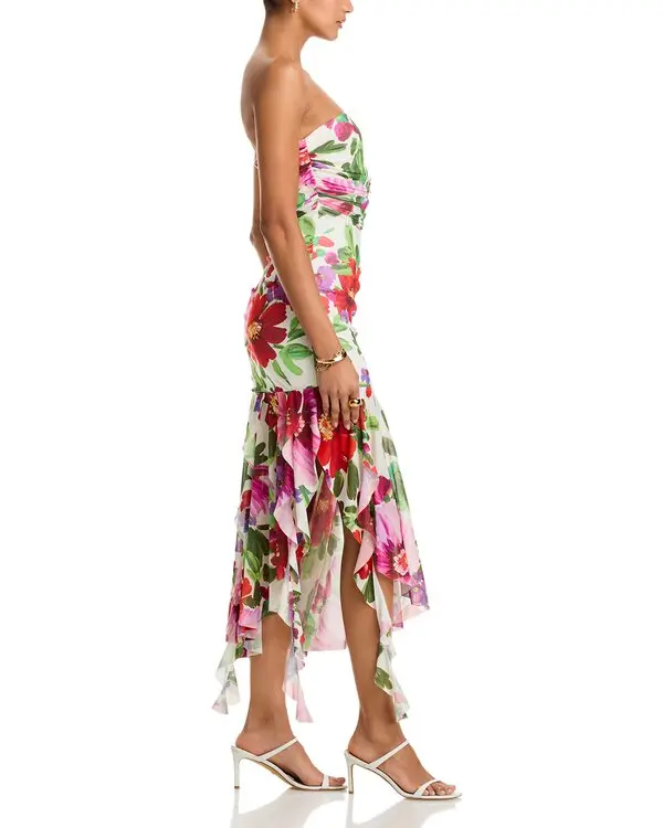 Aqua Floral Mesh Midi Dress