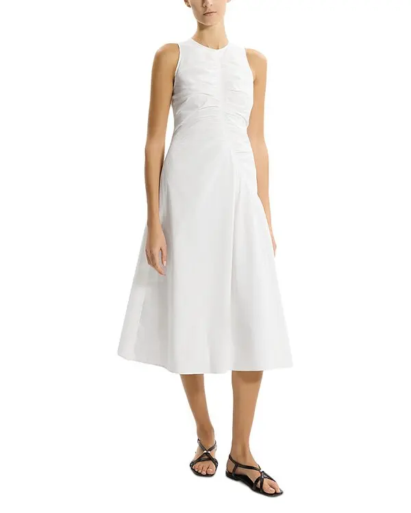 Theory Ruched Sleeveless Dress - White