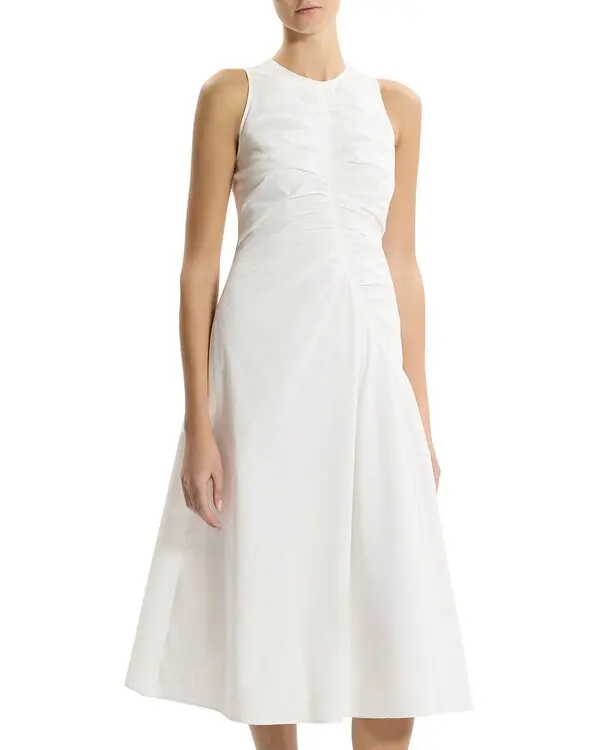 Theory Ruched Sleeveless Dress - White