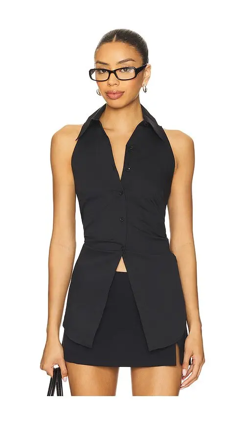 SIMONMILLER Loch Sleeveless Poplin Button Up - Black