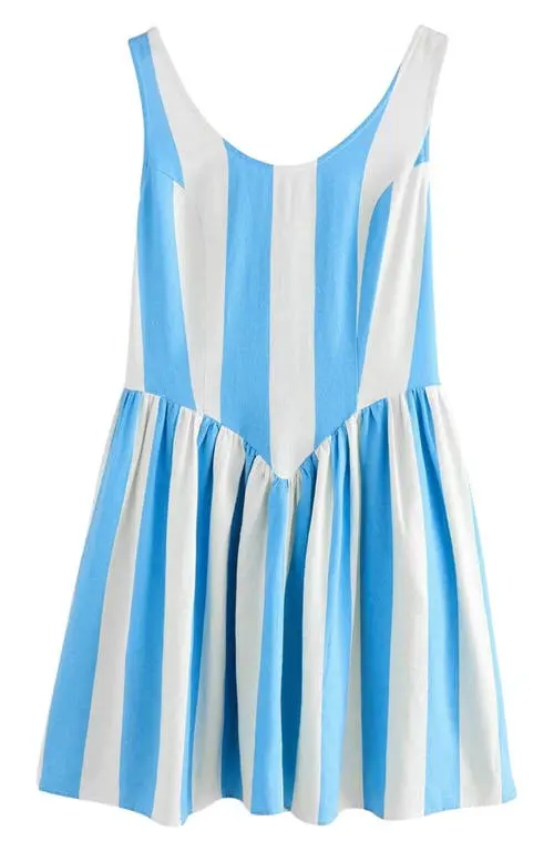 NEXT Stripe Linen Blend Sleeveless Fit & Flare Mini Dress