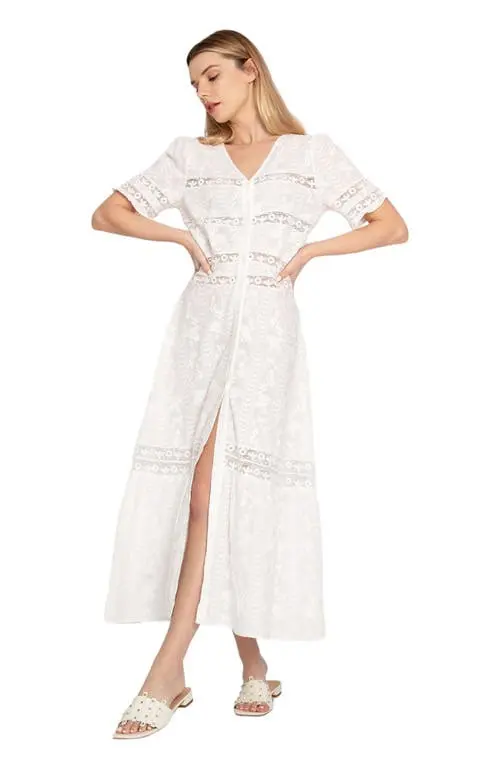 BELLE & BLOOM Lace Trim Midi Dress - White