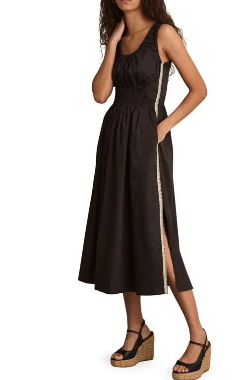 REISS Anouk Side Stripe Smock Waist Cotton Dress - Brown