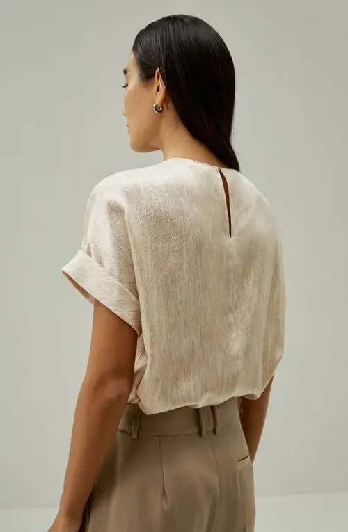Lilysilk Printed Pearl Satin Silk T-shirt Top - Grain