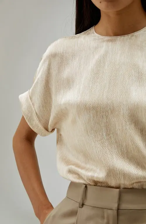 Lilysilk Printed Pearl Satin Silk T-shirt Top - Grain