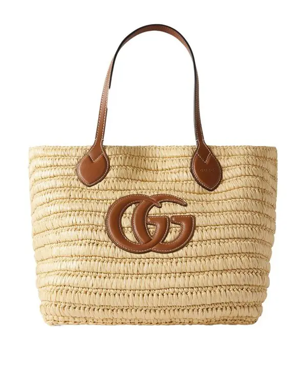 Gucci Leather-trimmed Raffia Tote - Neutrals