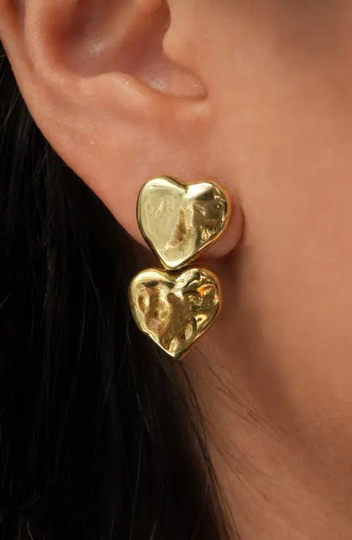 Argento Vivo Hammered Double Heart Earrings - Gold