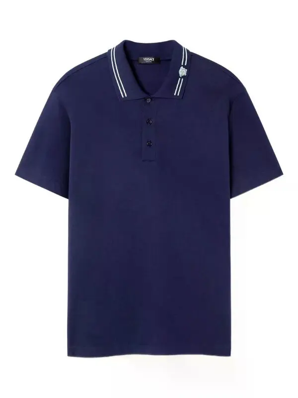 Versace Embroidered Cotton Polo Shirt - Blue