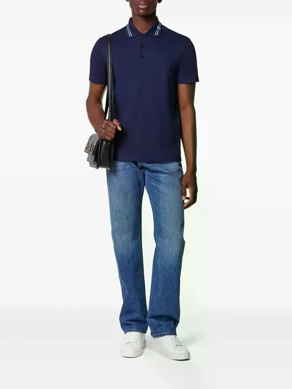 Versace Embroidered Cotton Polo Shirt - Blue