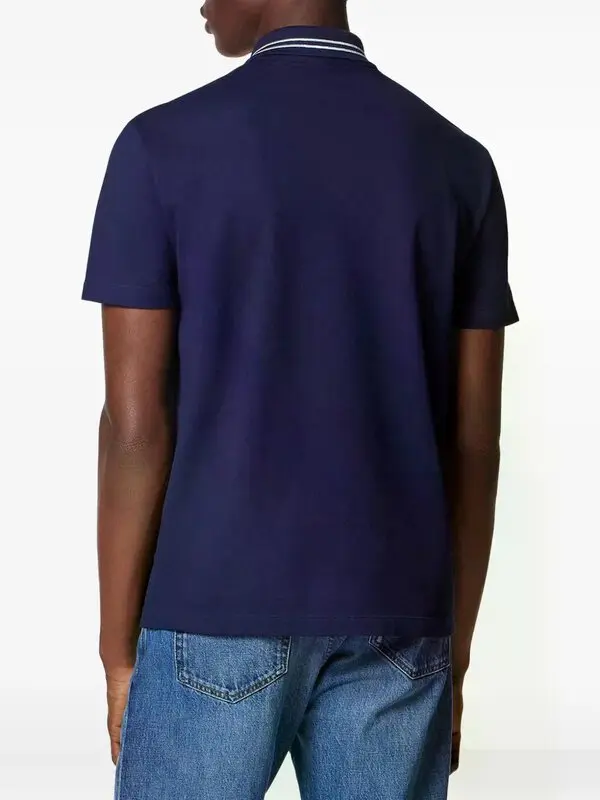 Versace Embroidered Cotton Polo Shirt - Blue