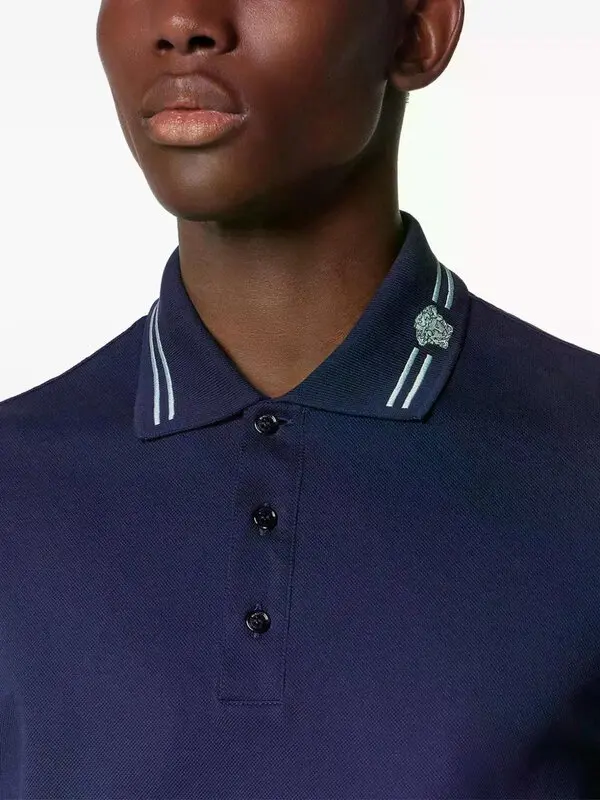 Versace Embroidered Cotton Polo Shirt - Blue