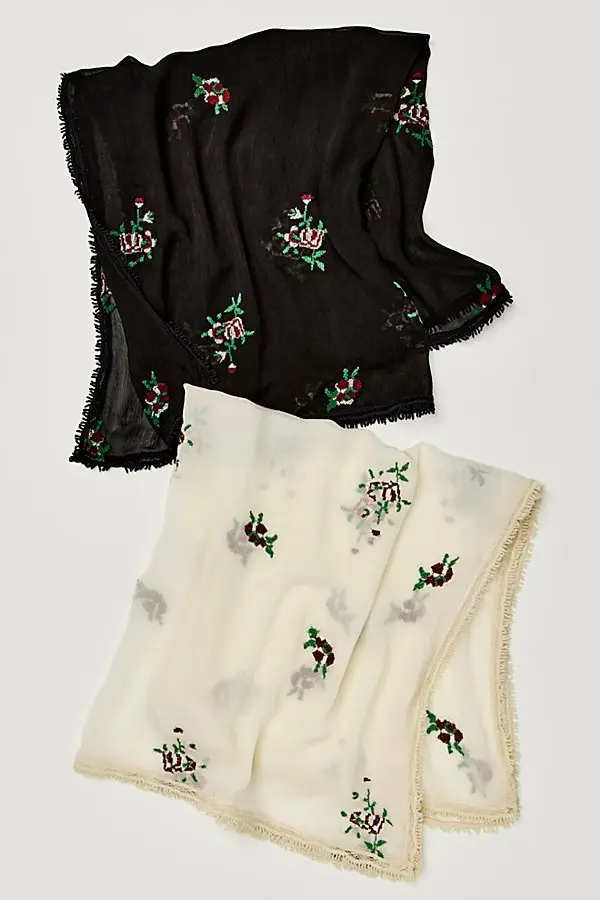 Free People Annabelle Embroidered Sheer Scarf - Black